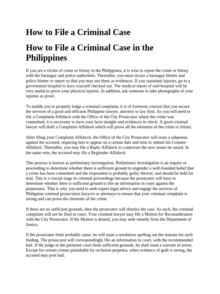 How To File A Criminal Case | Download Free PDF | Prosecutor | Bail