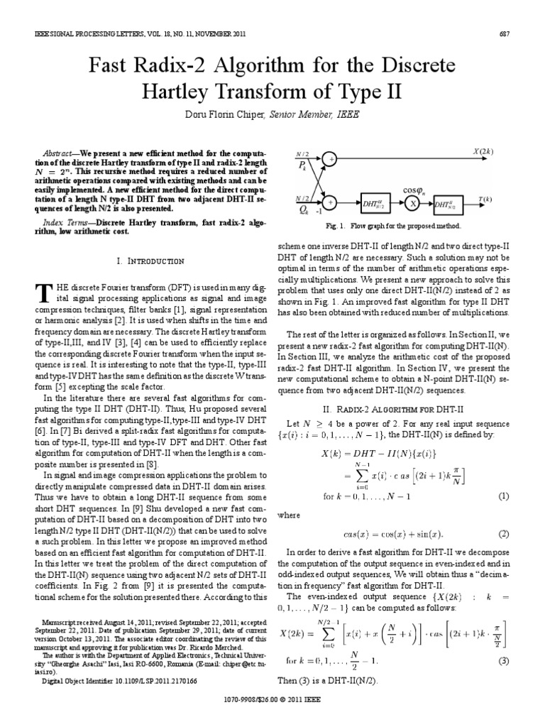 Fast Radix-2 Algorithm For The Discrete Hartley Transform of Type II | Download Free PDF ...