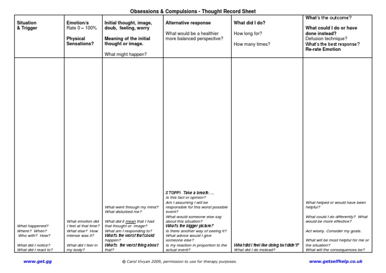 Ocd Thought Record Sheet | PDF | Self-Improvement