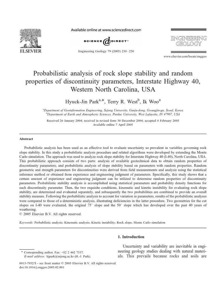 Probabilistic Analysis of Rock Slope Stability | PDF | Probability Distribution | Teaching ...