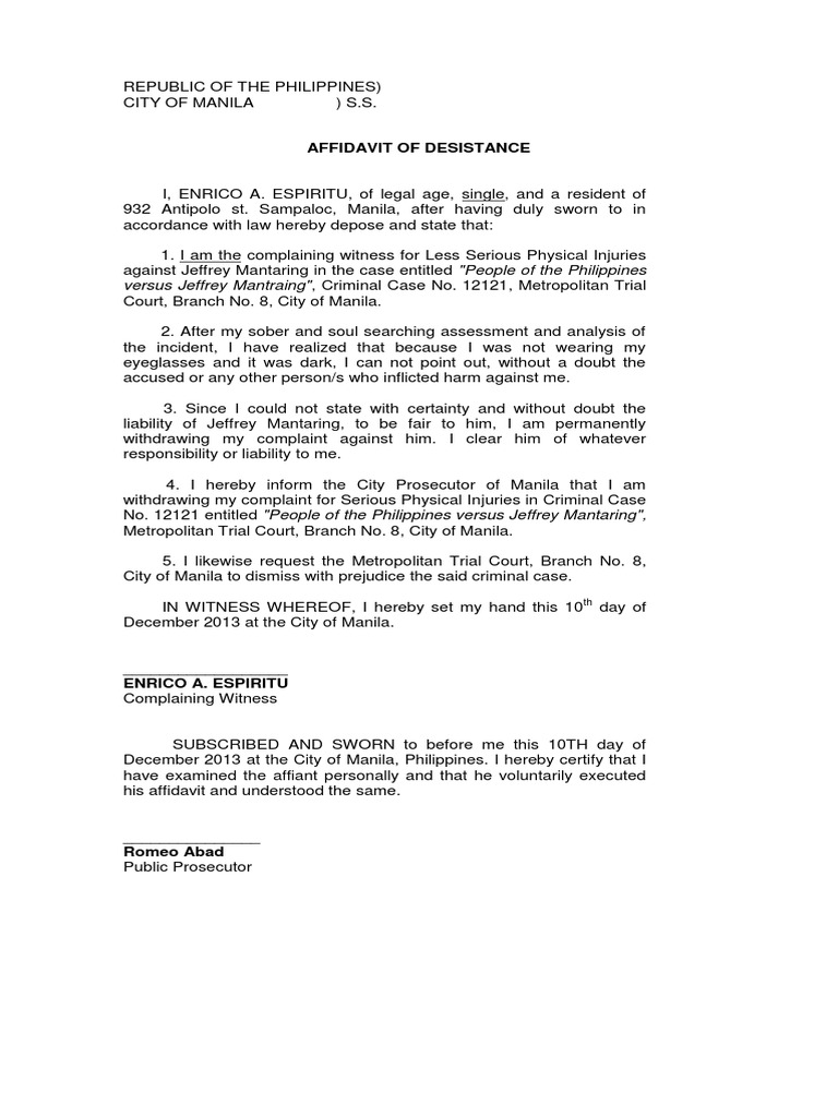 Affidavit of Desistance Notice | PDF