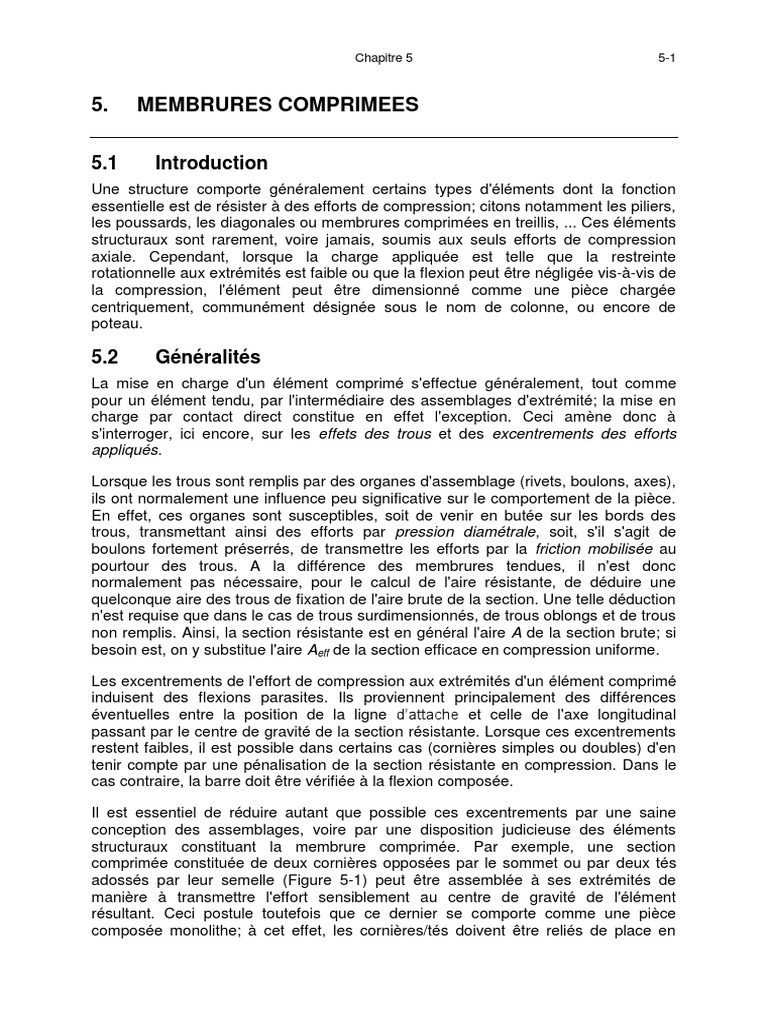 Chapitre 5 Compression | PDF | Flambage | Flexion (matériau)