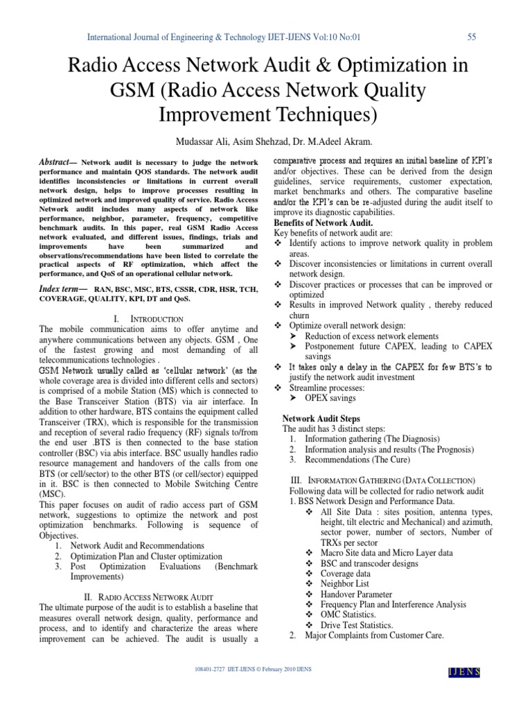 Radio Access Network Audit & Optimization in GSM (Radio Access Network ...