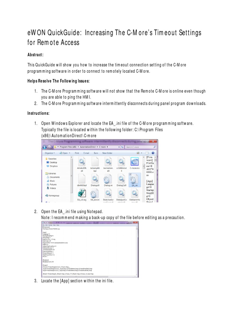 eWON QuickGuide Increasing C-More Paneltimeout | PDF