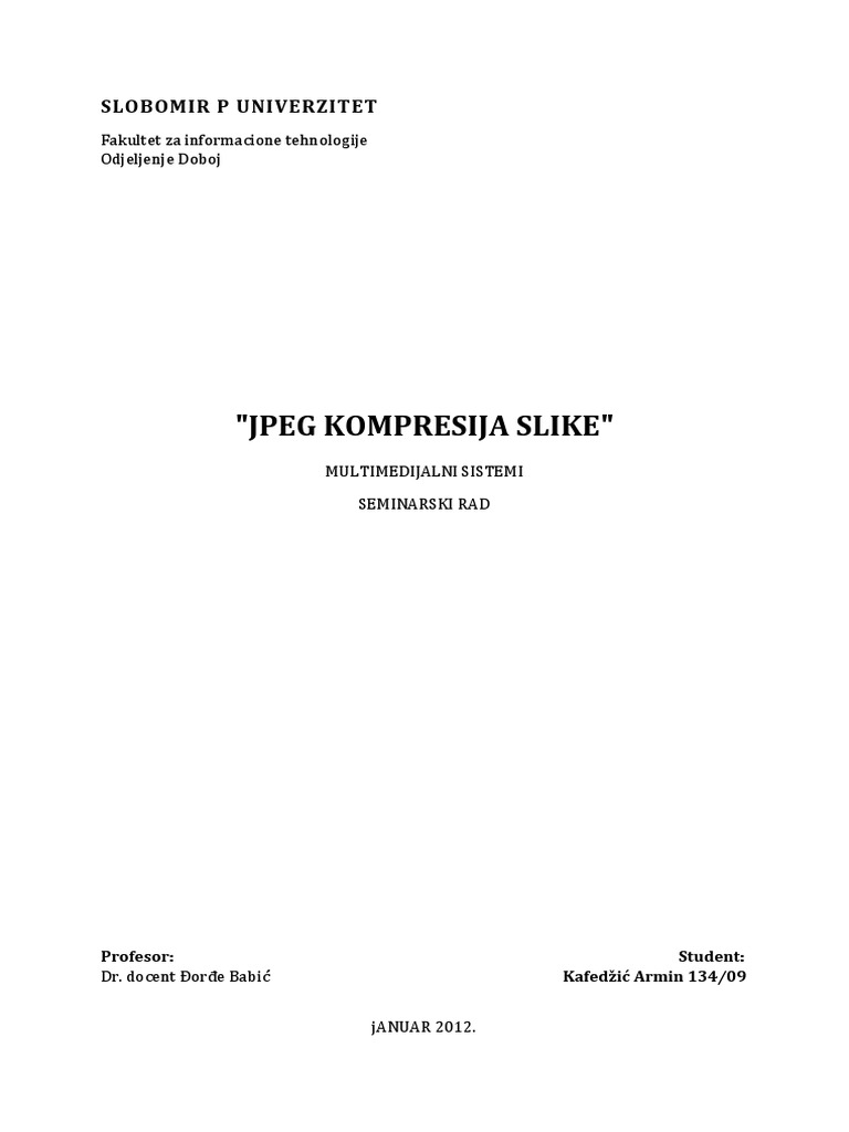 JPEG Kompresija Slike | PDF