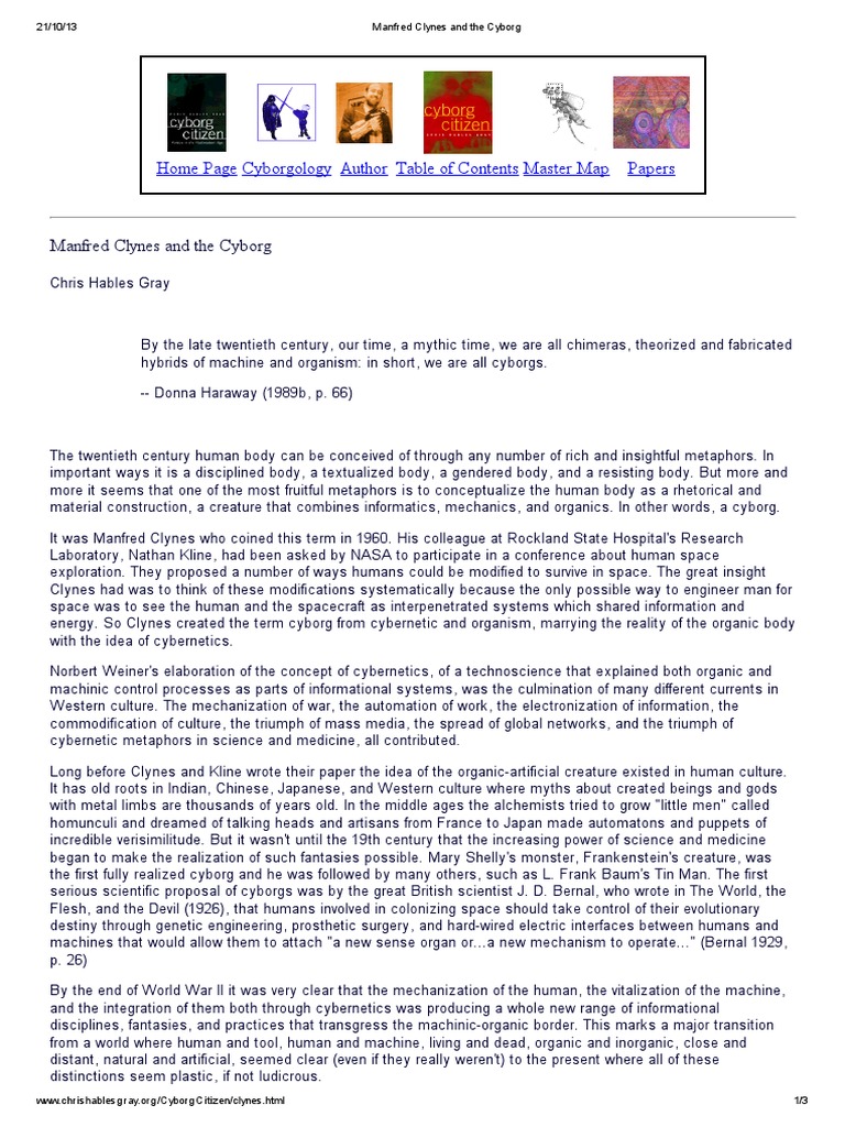 Manfred Clynes and The Cyborg PDF | PDF | Cyborg | Science