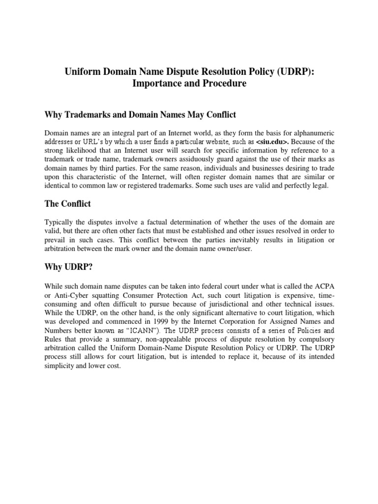 UDRP: Overview and Dispute Process | PDF | Law
