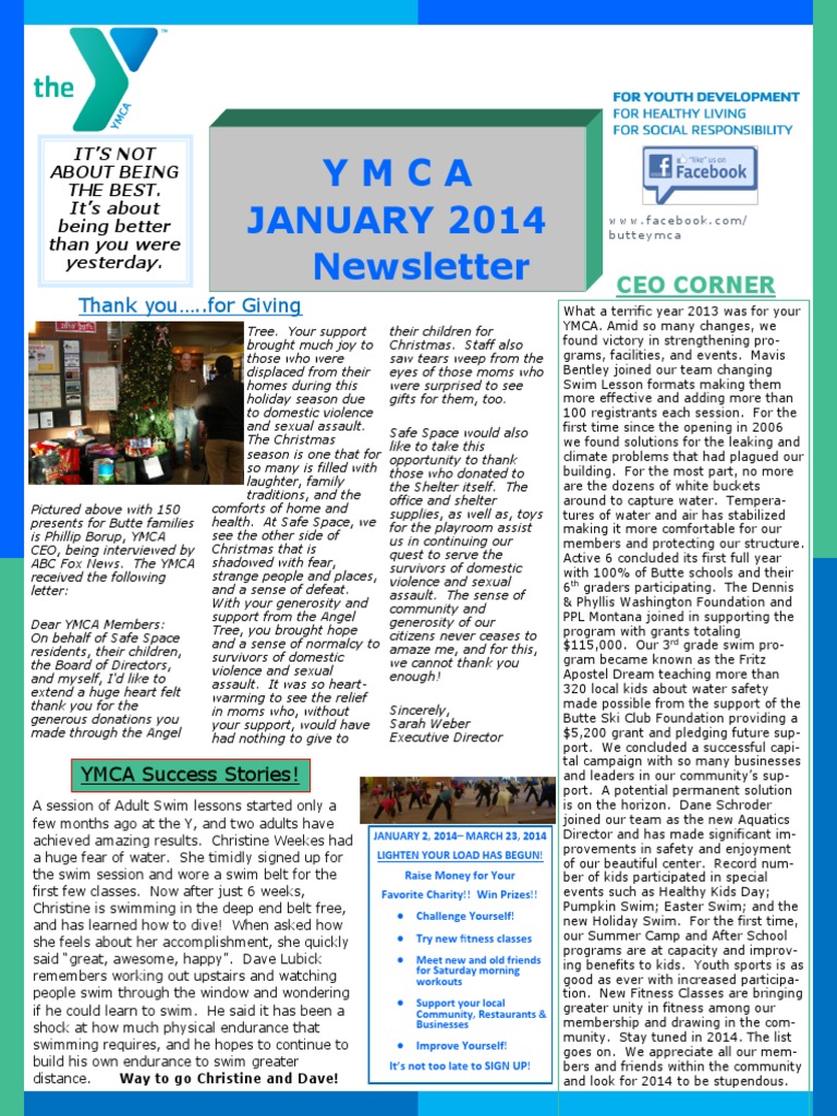 January2014 Newsletter | PDF | Ymca | Physical Fitness