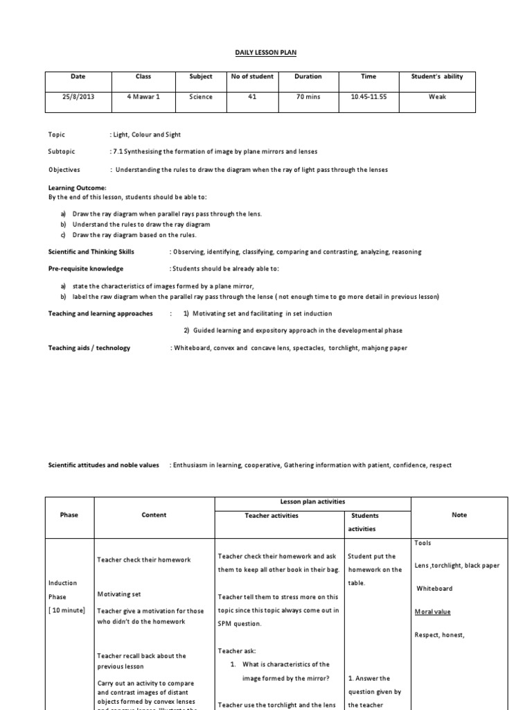 7 1 | PDF | Lens (Optics) | Lesson Plan
