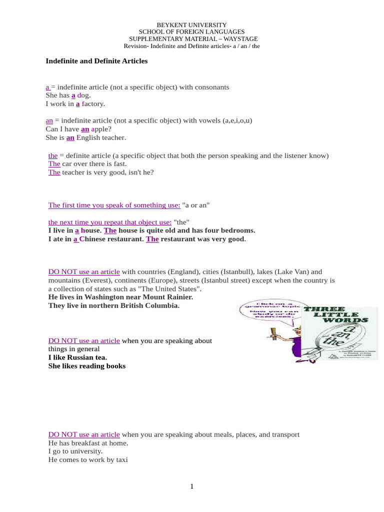 Indefinite and Definite Articles Guide | PDF | Mountains | Languages