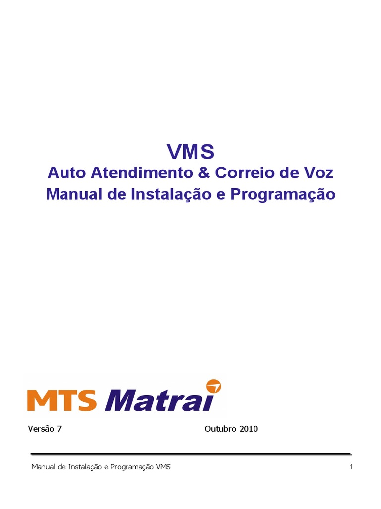 Manual VMS 7 Portugues | PDF | Correio de voz | Telefone
