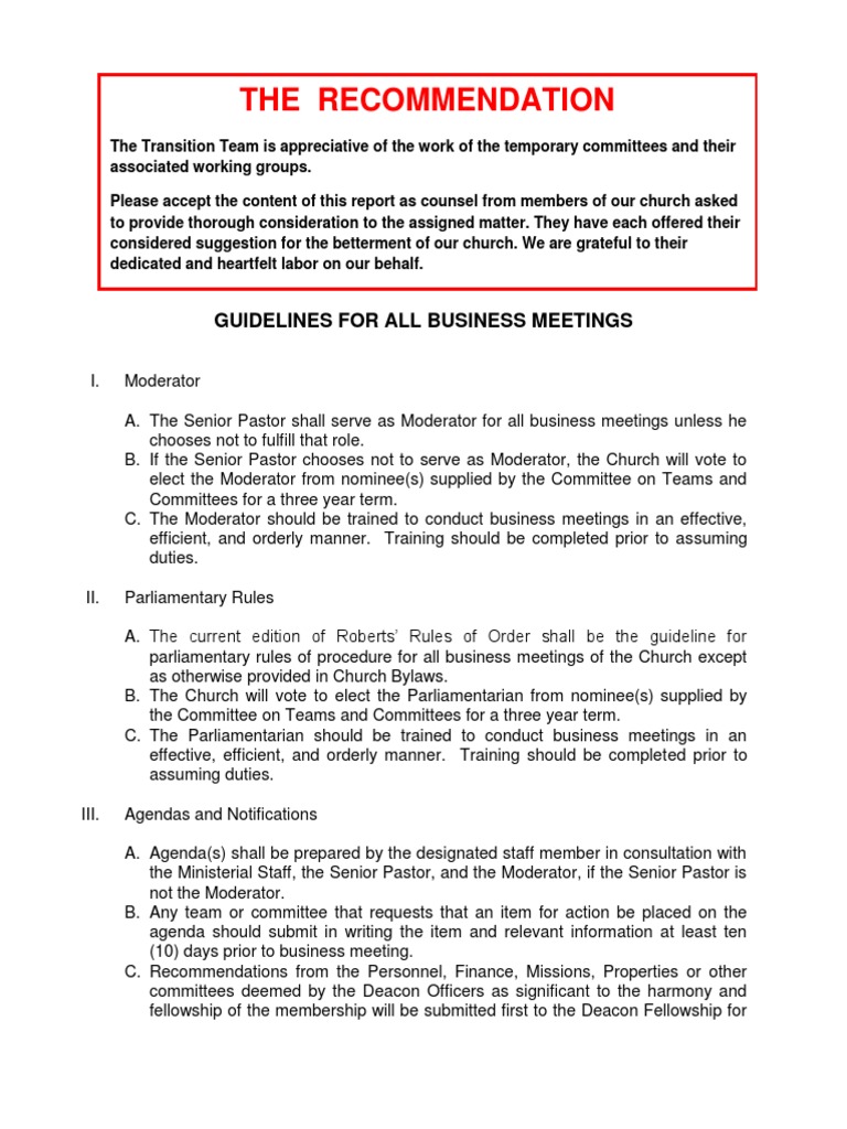 The Recommendation: Guidelines For All Business Meetings | PDF ...