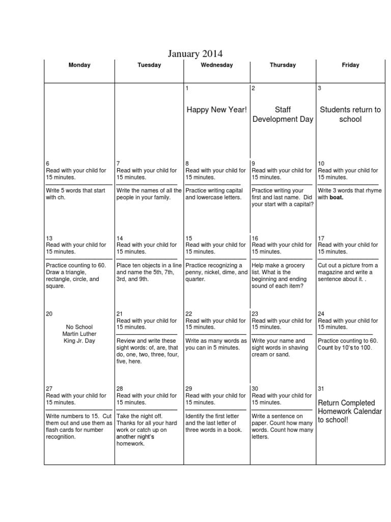 January Word Calendar | PDF
