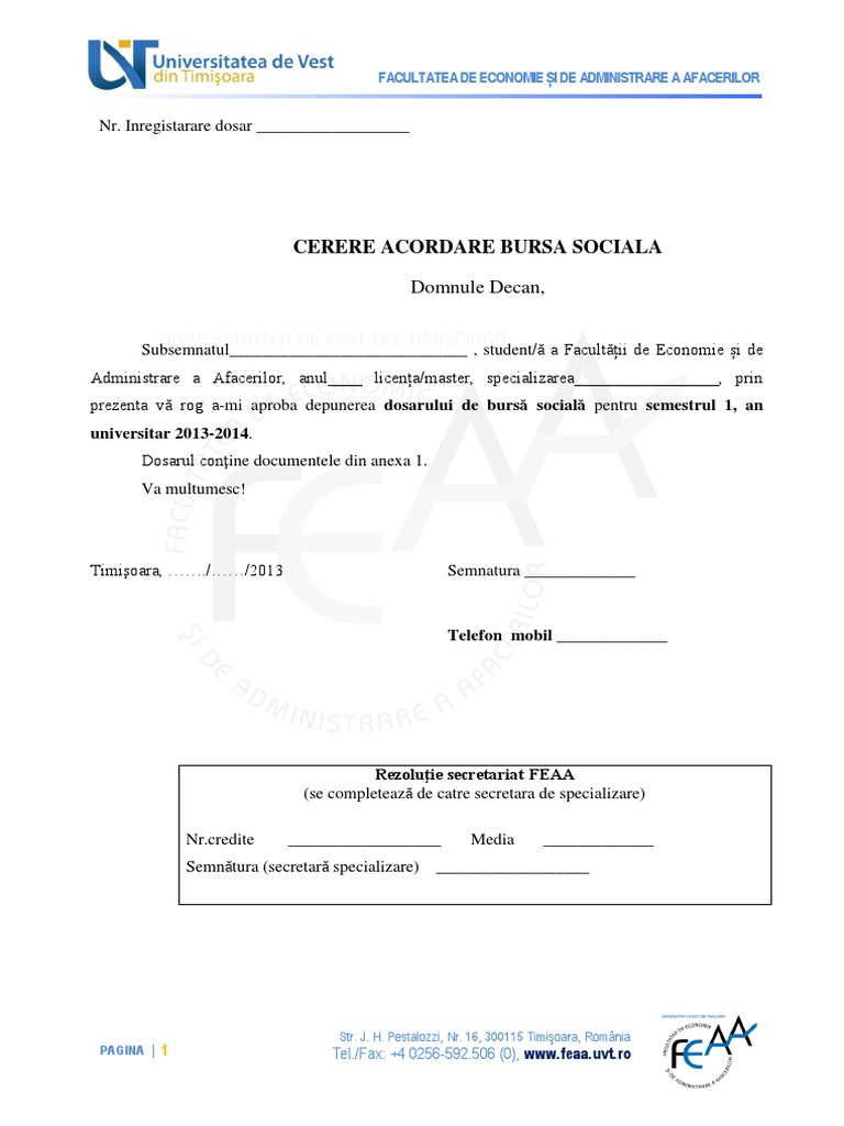 1 Model Cerere Bursa Sociala | PDF