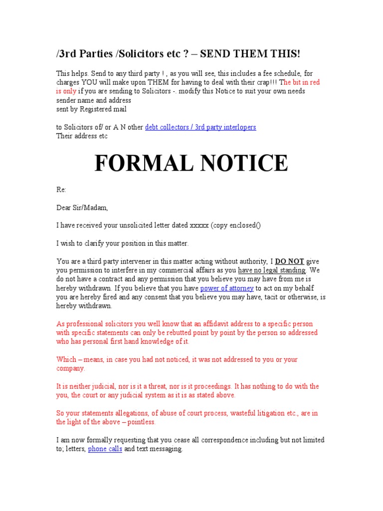 Formal Notice: /3rd Parties /solicitors Etc ? - SEND THEM THIS! | PDF