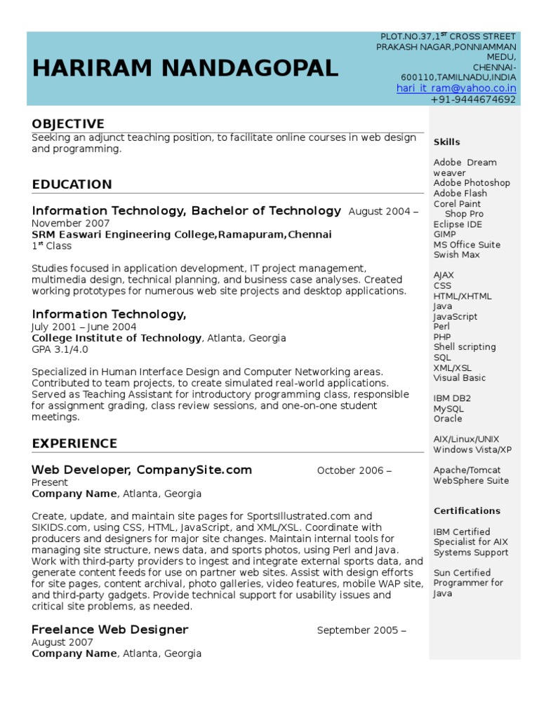 Hari Latest Resume | PDF | Websites | World Wide Web