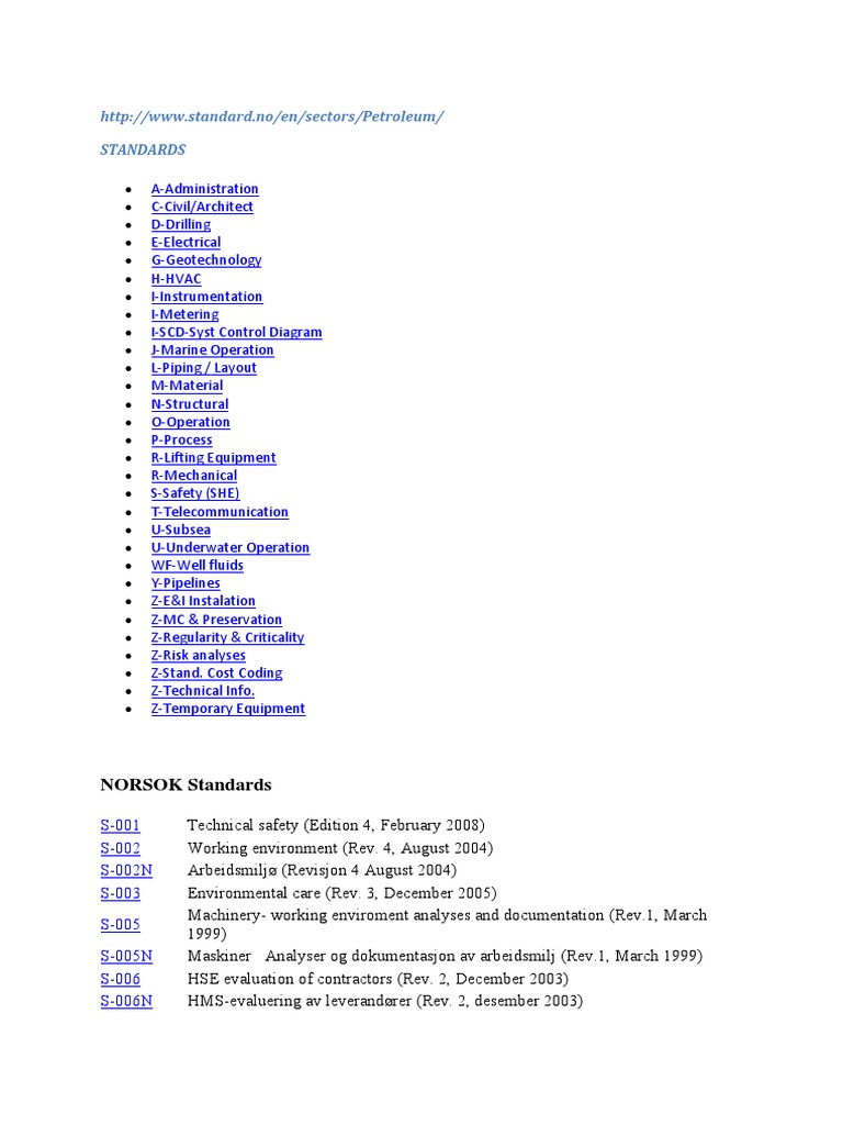 Norsok Standard Lists | PDF | Structural Steel | Building Materials