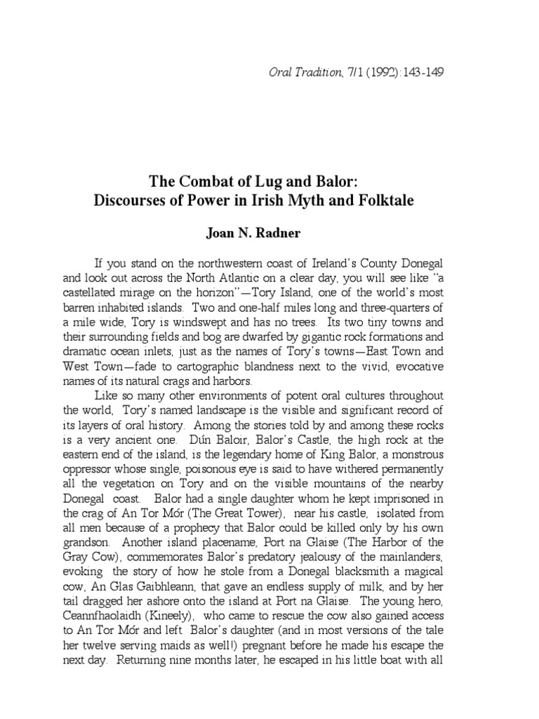 The Combat of Lug and Balor: Discourses of Power in Irish Myth and ...