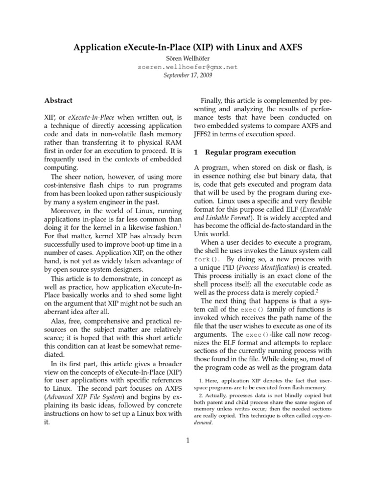 Application eXecute-In-Place (XIP) With Linux and AXFS | PDF | Flash Memory | Computer Data Storage