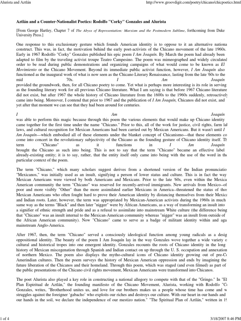Alurista and Aztlán | PDF | Chicano | Critical Theory