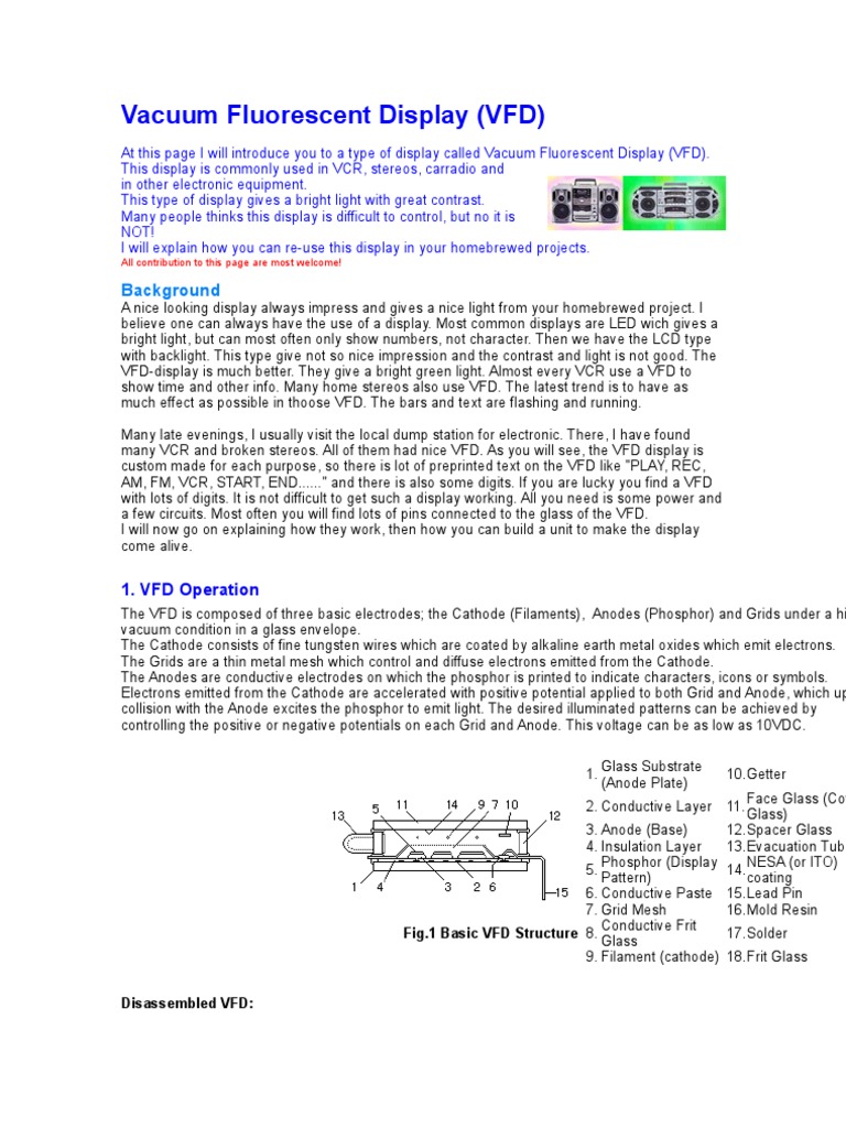 Vacuum Fluorescent Display | PDF | Electrode | Electromagnetism