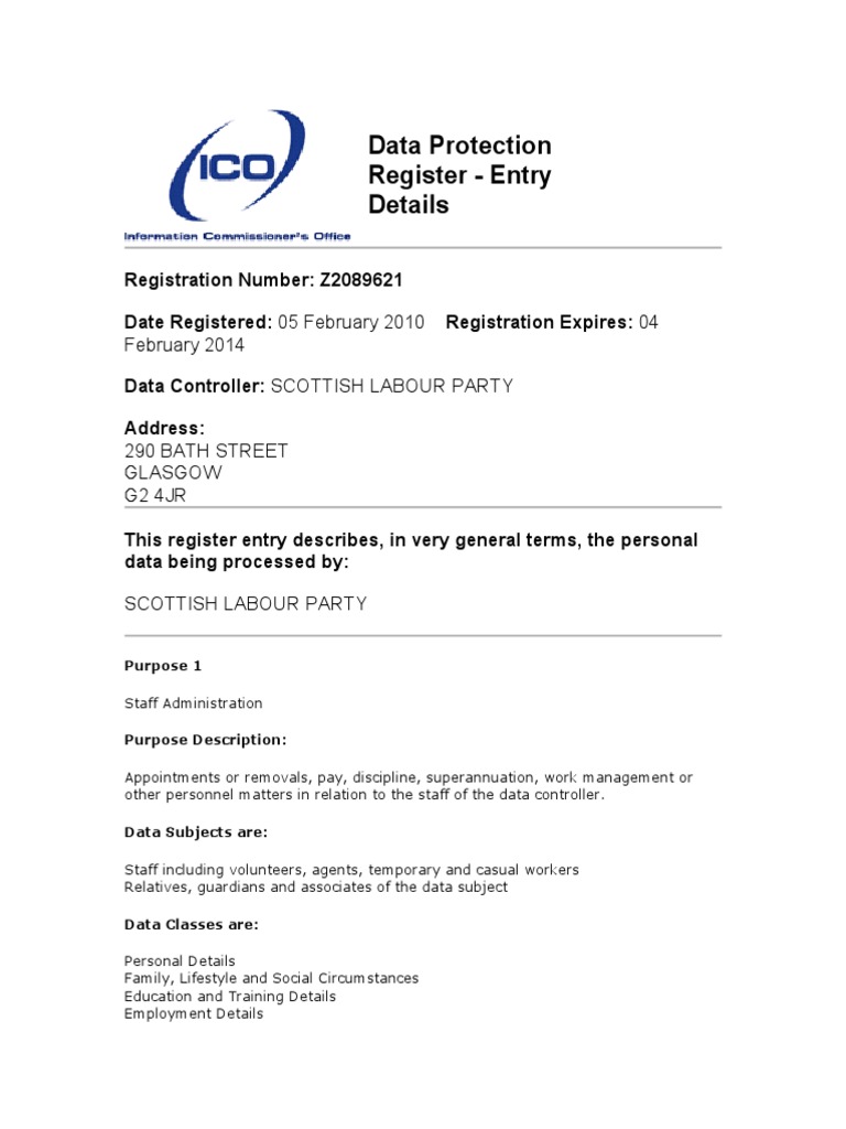 Data Protection Register - Entry Details | PDF | Government Information ...
