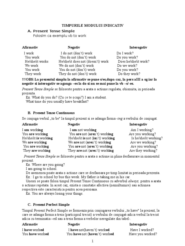 Timpurile Modulului Indicativ în Engleză | PDF | Morphology | Cognitive ...