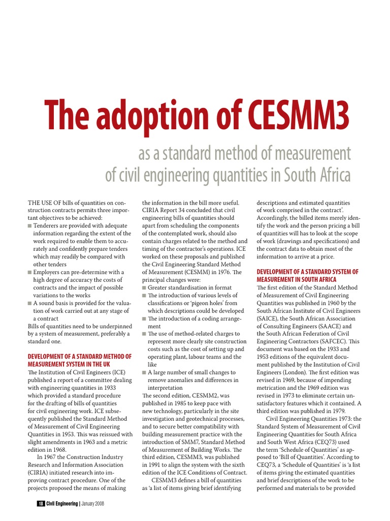 The Adoption of CESMM3 | PDF | Standardization | Concrete