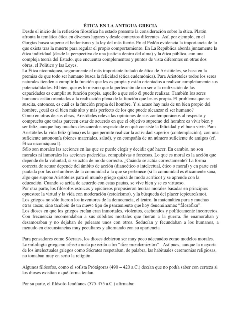 Ética en La Antigua Grecia | PDF | Platón | Aristóteles