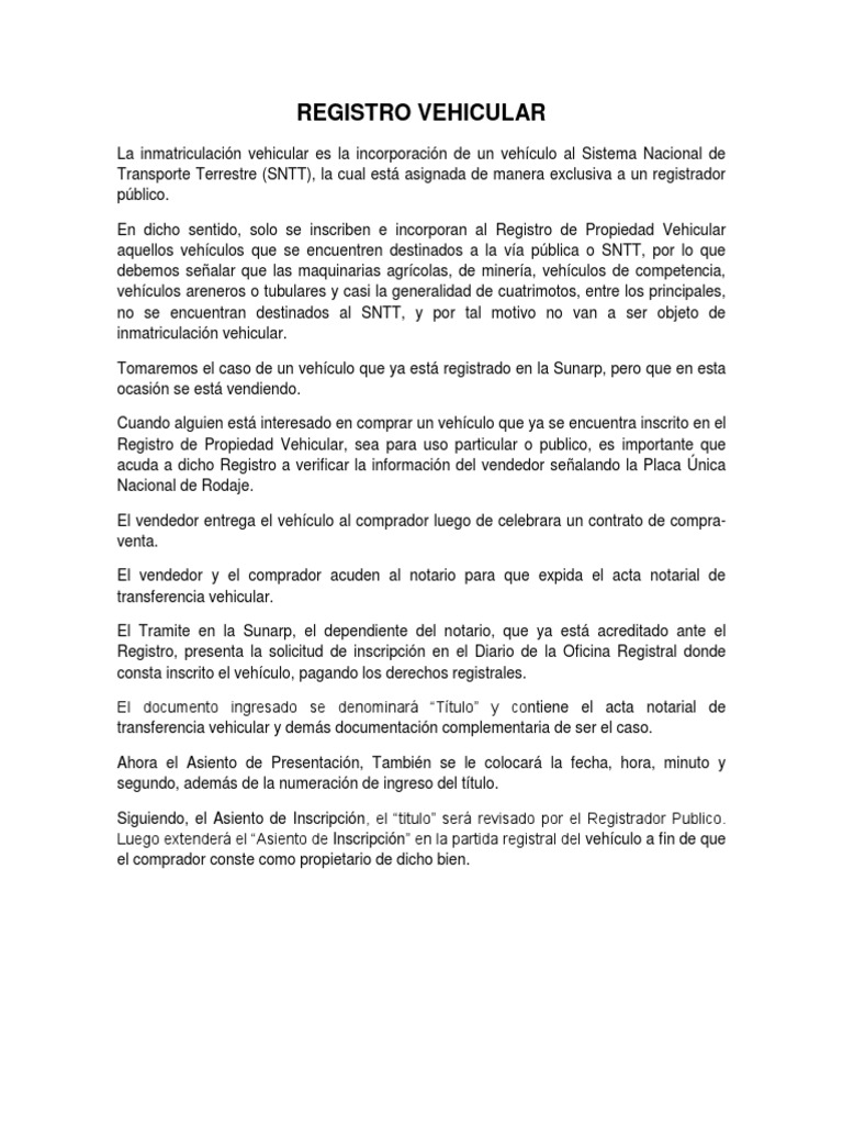 Registro Vehicular | PDF