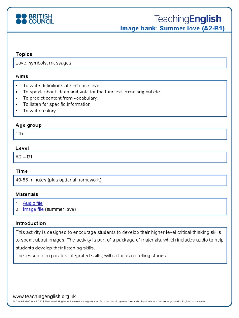 Summer Love Activity for Teens A2-B1 | PDF | Lesson Plan | Cognition