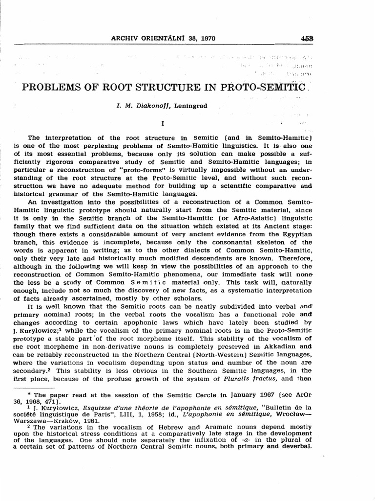 Diakonoff - Problems of Root Structure in Proto-Semitic | PDF ...