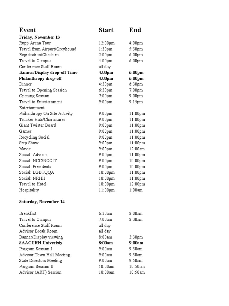 SAACURH 2009 Schedule Excel 97-2003 | PDF | Leisure