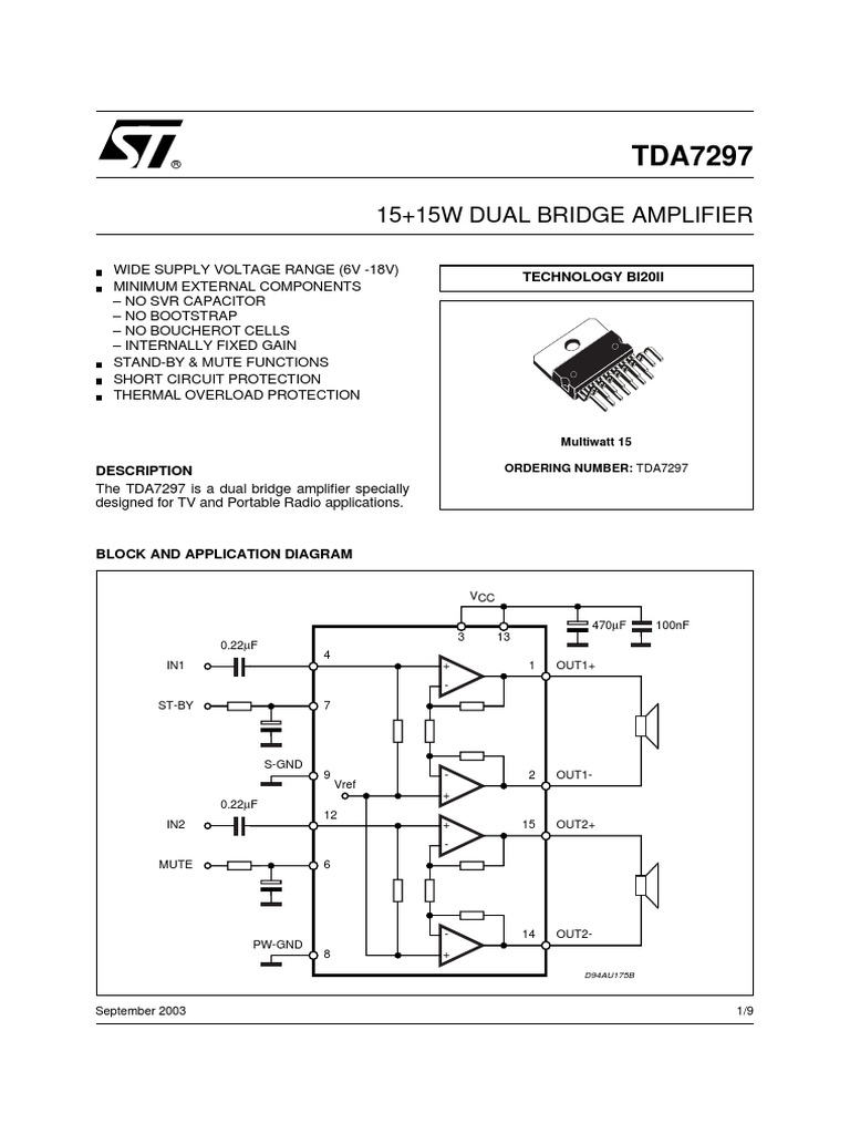 Tda 7297 | PDF | Amplifier | Electronic Engineering