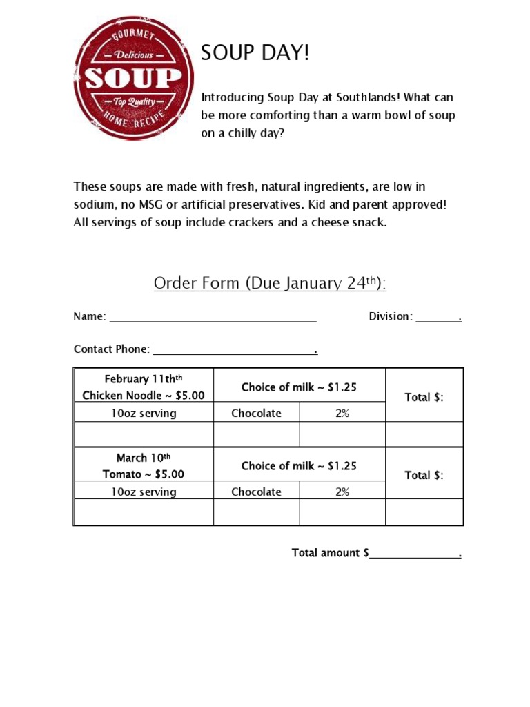 Soup Order Form (Feb - Mar) en | PDF | Cooking, Food & Wine | Wellness