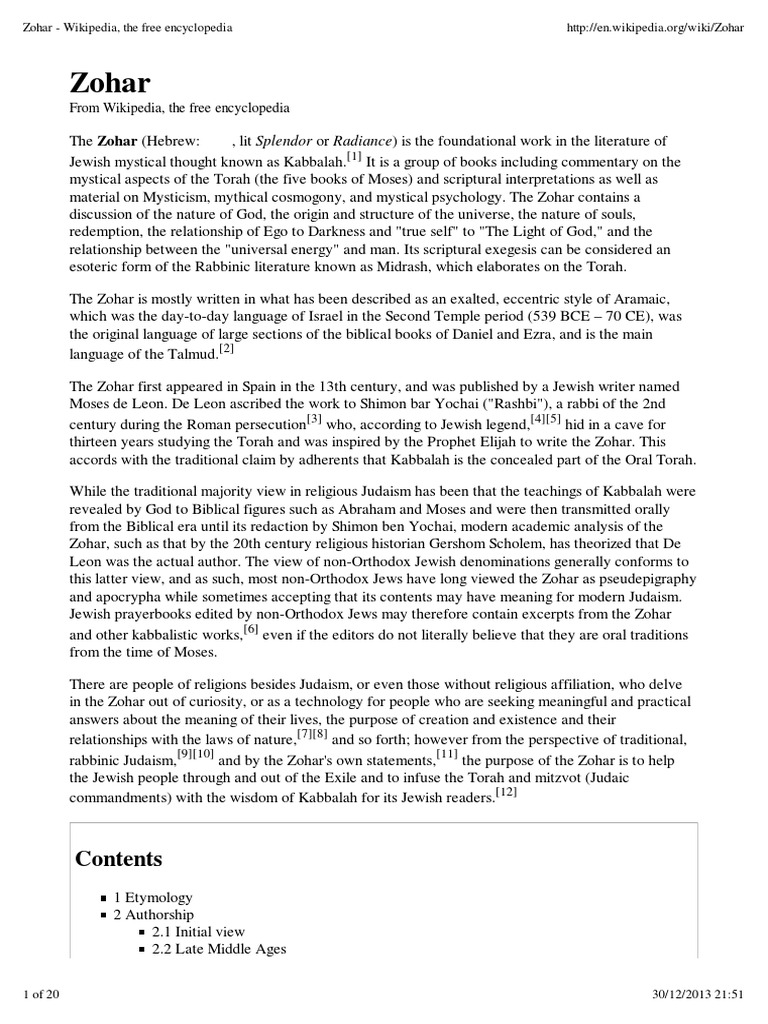 Zohar - Wikipedia, The Free Encyclopedia | PDF | Zohar | Kabbalah