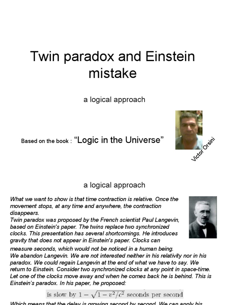 Twin Paradox and Einstein Mistake, A Logical Approach | PDF | Spacetime ...