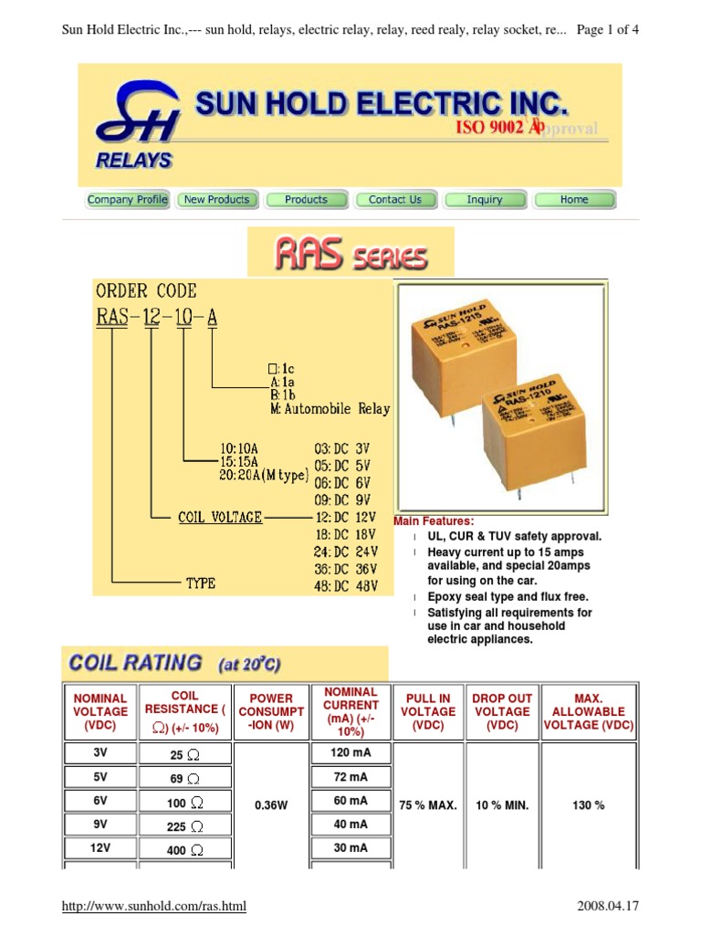 RAS 1215 Datasheet | Relay | Alternating Current