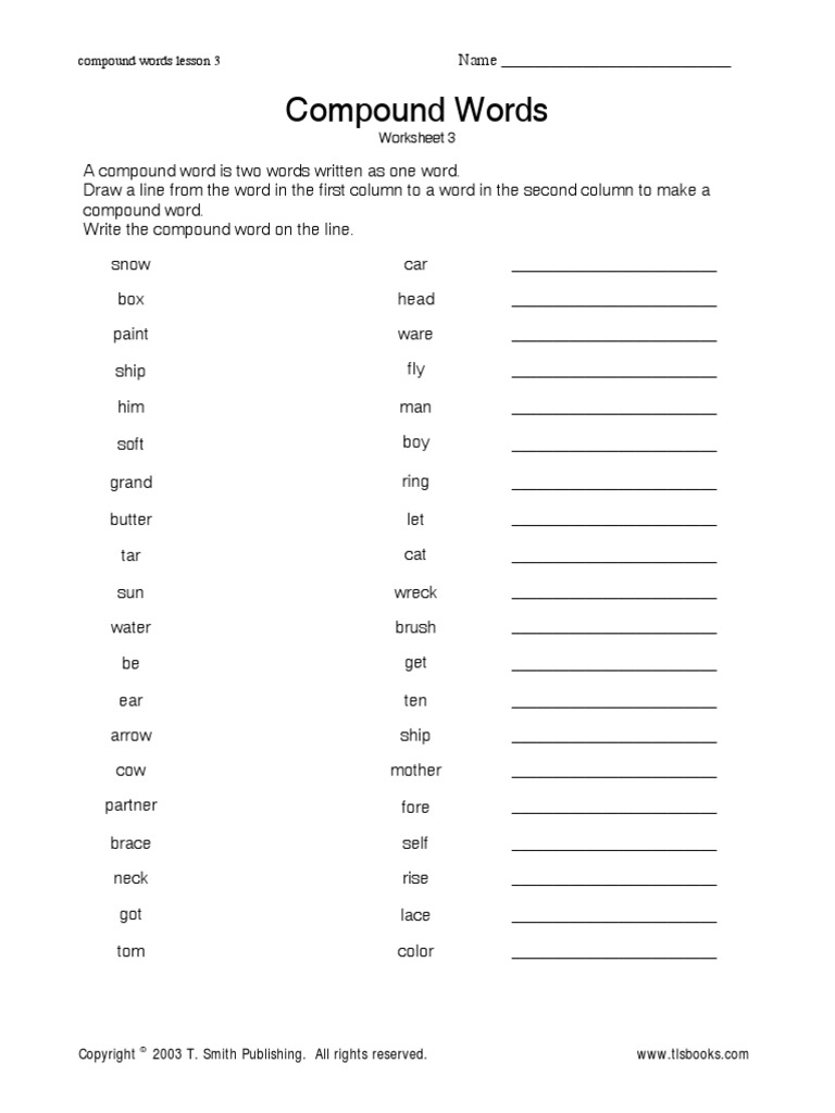 Compound Words With Pictures For Grade 3