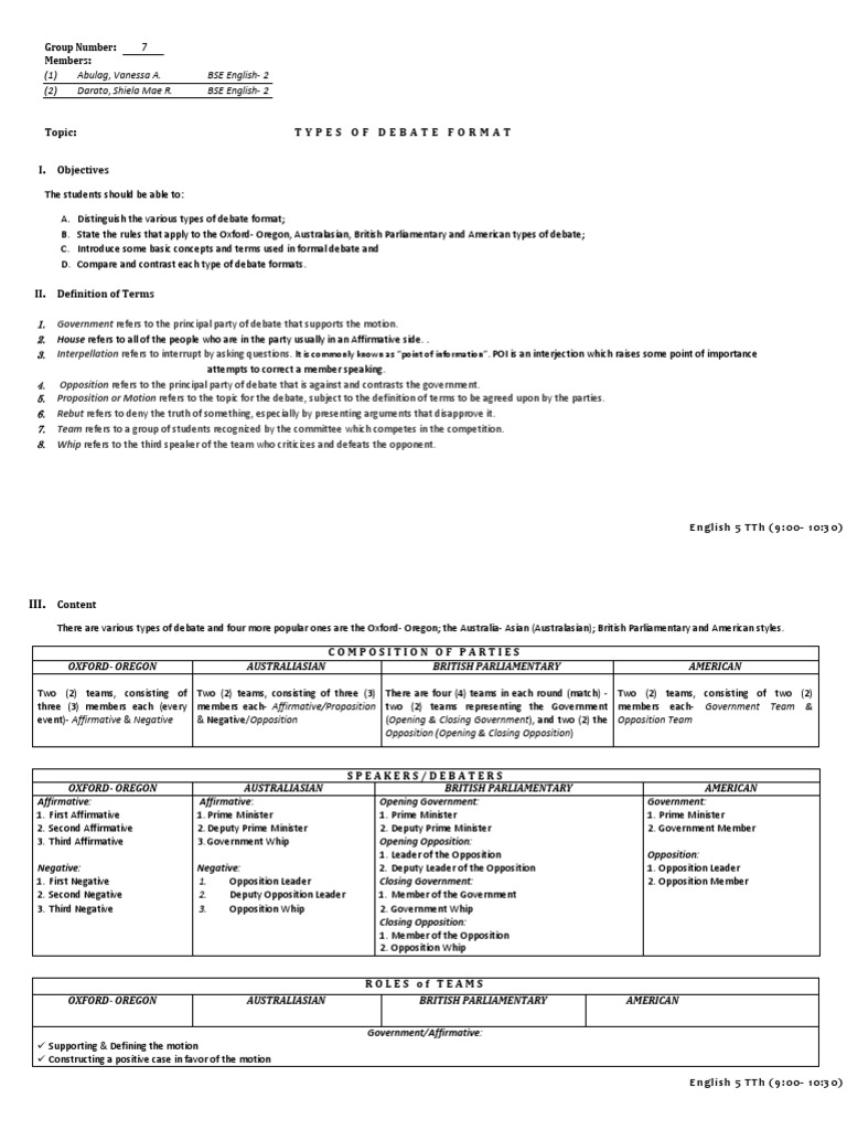 Types of Debate Format | PDF | Epistemology | Public Sphere