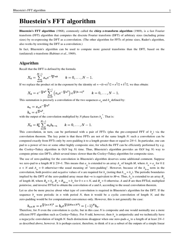 Bluestein's FFT Algorithm Explained | PDF | Fast Fourier Transform ...