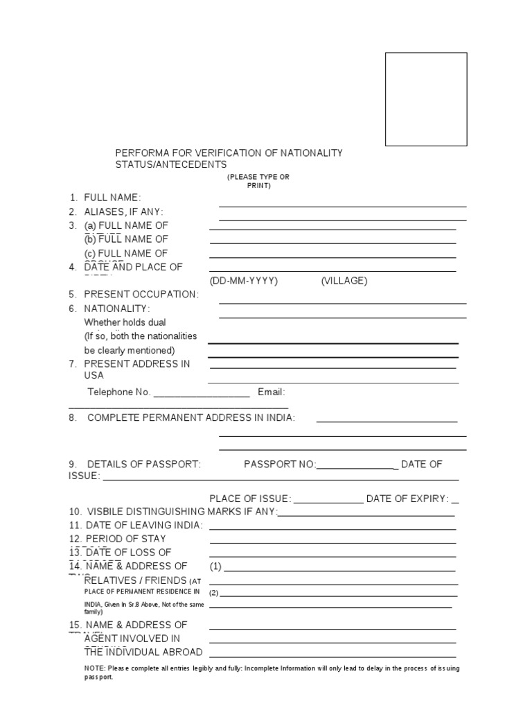 Nationality Verification Form | PDF | Passport | Nationality