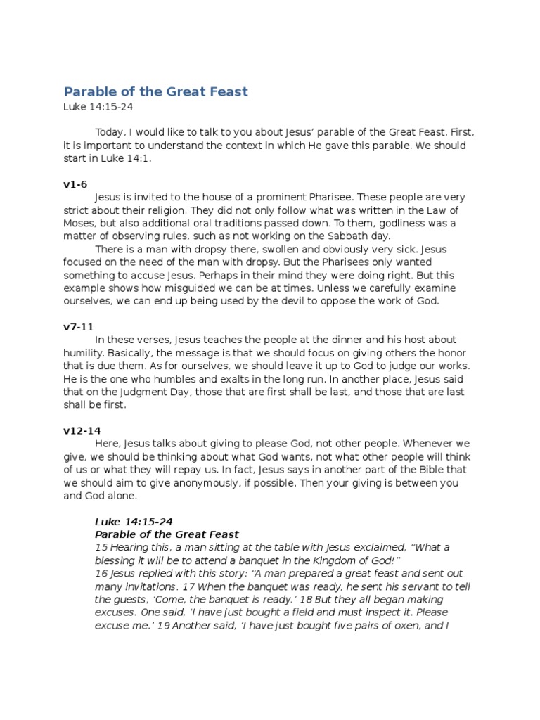 Parable of The Great Feast (Sermon) | PDF | The Gospel | Gospels