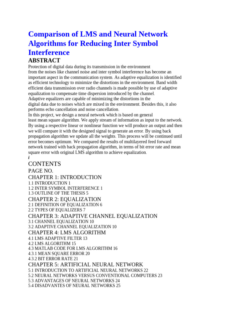 Comparison of LMS and Neural Network | PDF | Artificial Neural Network | Equalization (Audio)