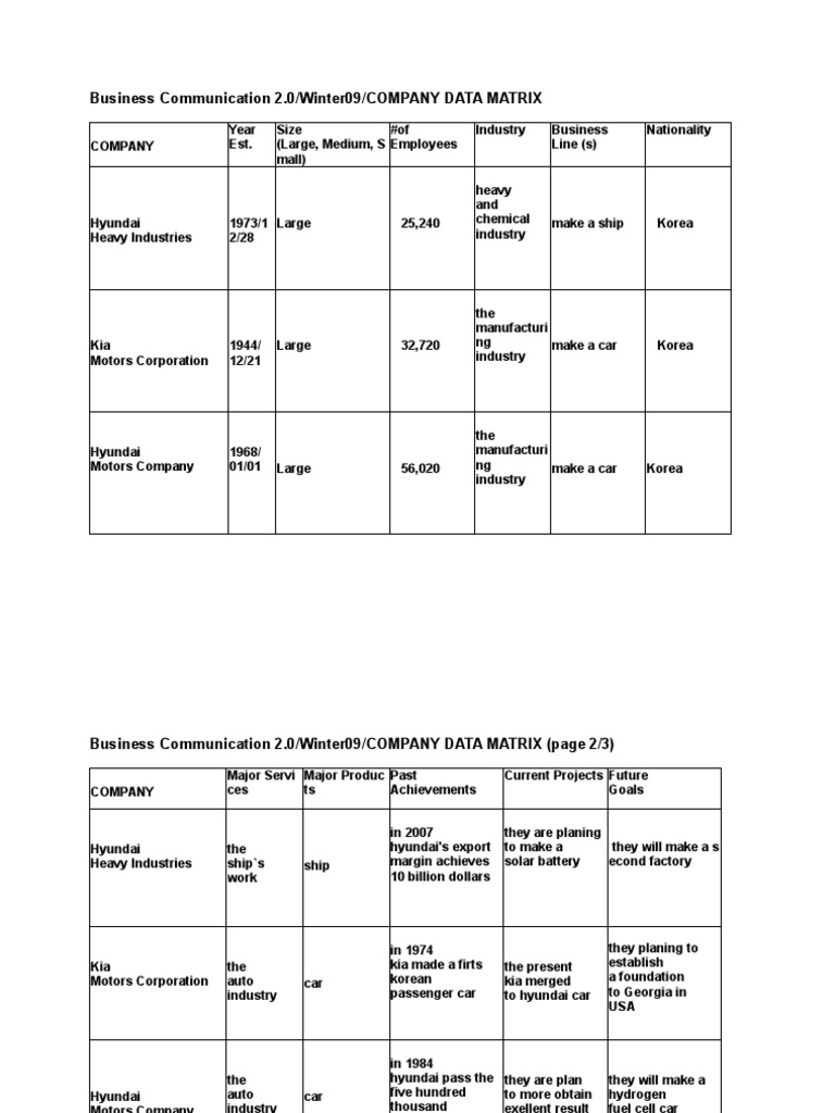 Company Data Matrix | PDF | Car | Vehicles