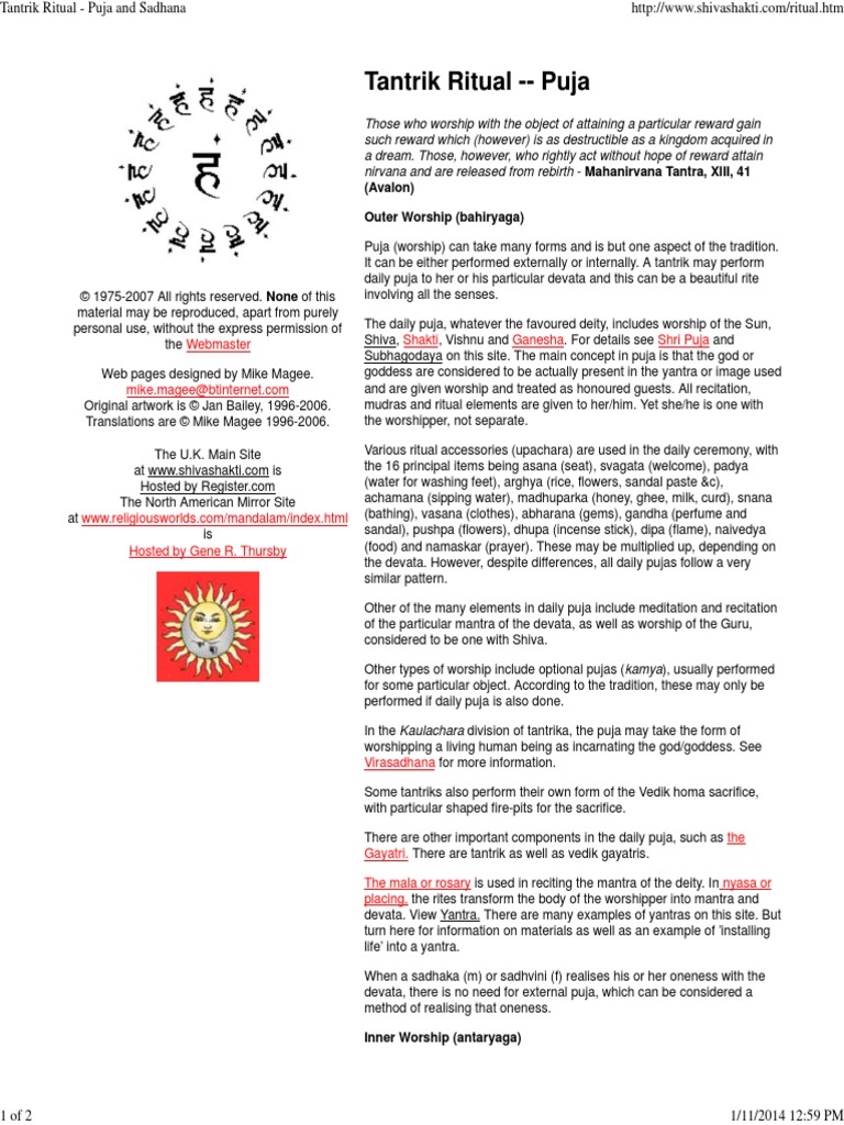 Tantrik Ritual - Puja and Sadhana | PDF | Tantra | Worship