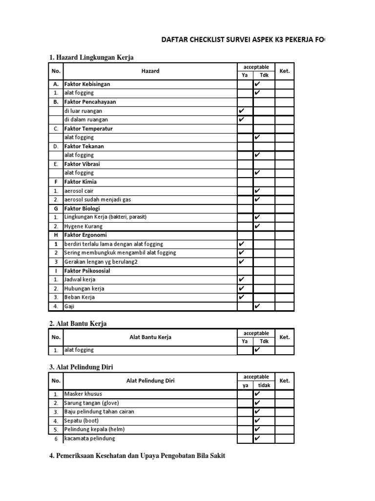 Checklist Survei k3 Pada Pekerja Fogging | PDF