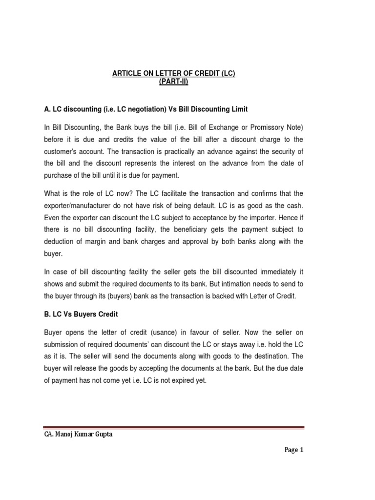 LC DISCOUNTING VS BUYER'S CREDIT | PDF | Letter Of Credit | Credit ...
