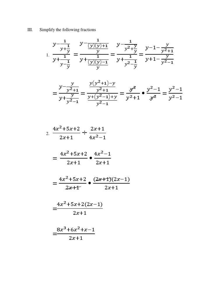 Iii. Simplify The Following Fractions | PDF