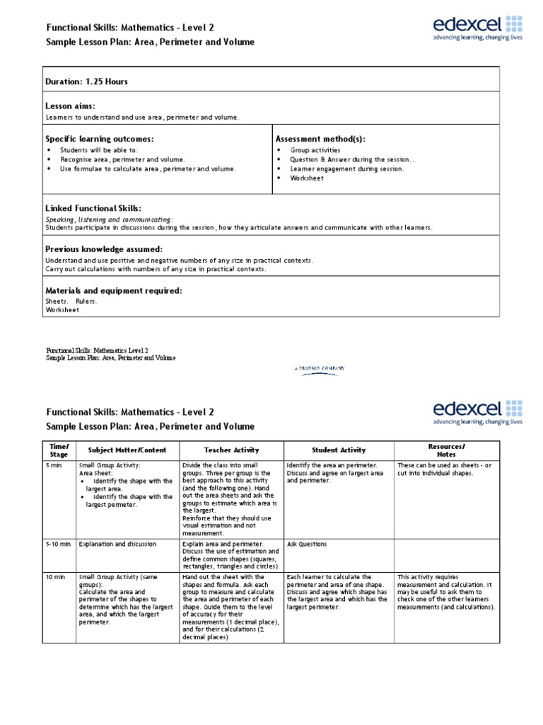 LessonPlanL2 Area Perimeter Volume | PDF | Area | Lesson Plan